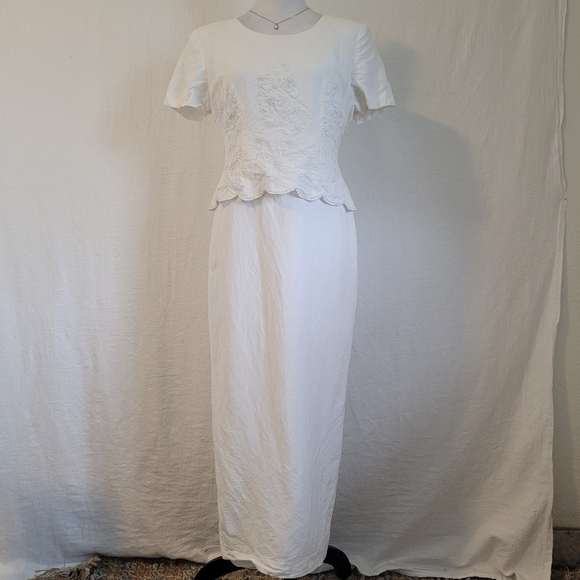 R&M Richards | Dresses | Rm Richards Dress Sz 8p Ivory Egg Shell Pearls Formal Maxi Classic ...